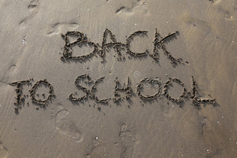 Big Text Back To School on the Beach Stock Photo - Image of writing ...