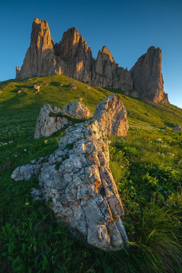 Big Thach Mountain at Dawn. Russia Stock Photo - Image of calm, meadow ...