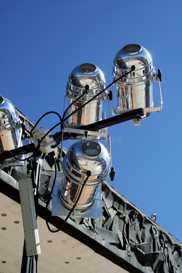 Two Searchlights of Street Illumination Covered with a Thick Snow Layer ...