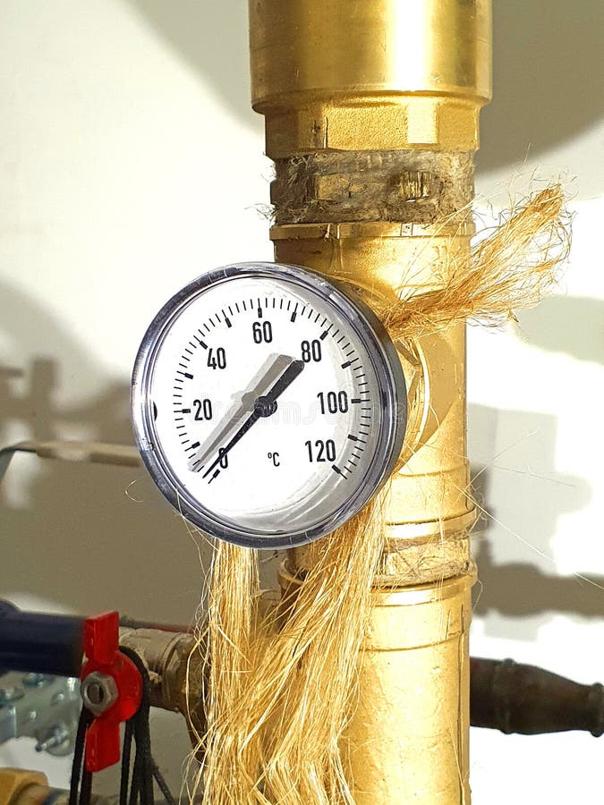 Big Thermometer on the Water Pipe Stock Image - Image of valve, device ...