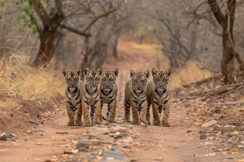 Big Tiger with Small Tiger Cubs, Tiger Family in Nature Stock Image ...