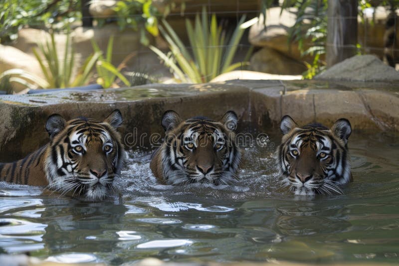 Big Tiger with Small Tiger Cubs, Tiger Family in Nature Stock Photo ...
