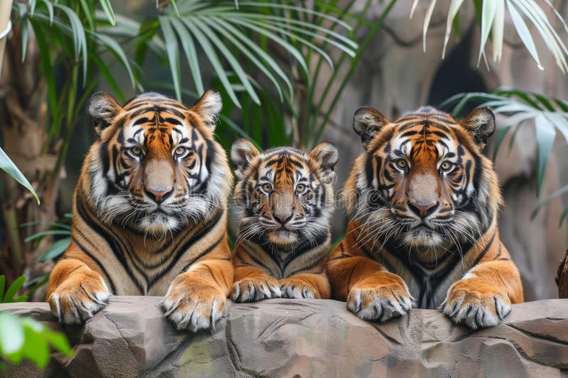 Big Tiger with Small Tiger Cubs, Tiger Family in Nature Stock Image ...