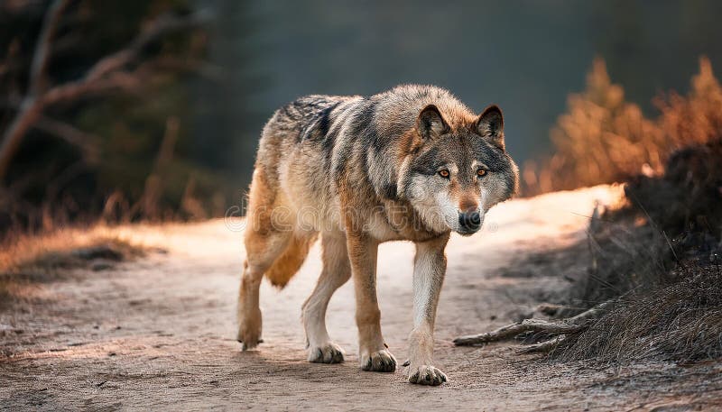 A Big Timber Wolf Walking Dangerously Close Stock Illustration ...