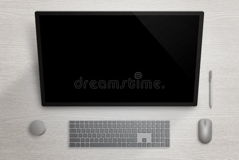 Big Touch Screen Display on Gray Surface Board. Pen, Mouse, Keyboard ...