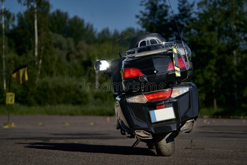 Big Tourist Motorcycle Parked at a Convention. View from Behind ...
