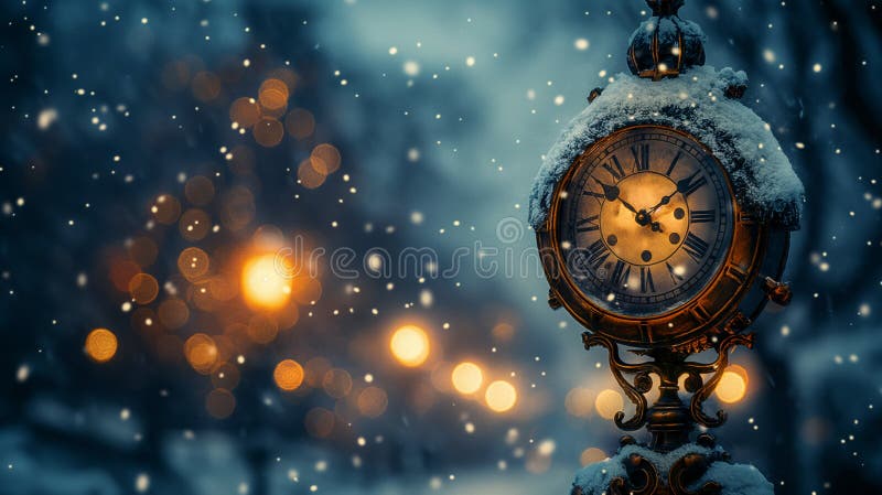 A Big Tower Clock on a Winter S Evening. Stock Illustration ...