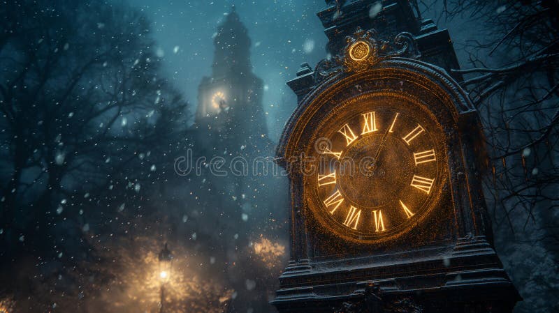 A Big Tower Clock on a Winter S Evening. Stock Illustration ...
