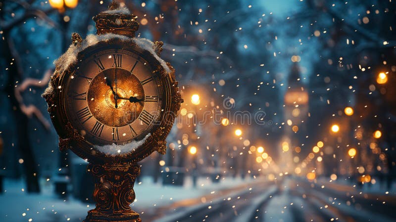 A Big Tower Clock on a Winter S Evening. Stock Illustration ...