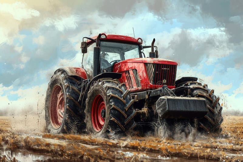 Big Tractor on a Field in Spring. Generative AI Stock Illustration ...