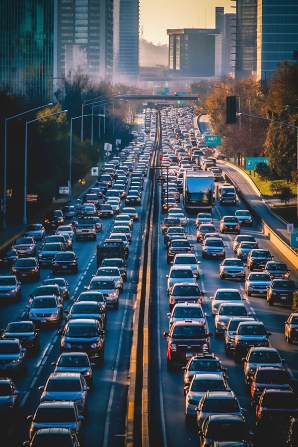 Big Traffic Jam in City. Cityscape Stock Illustration - Illustration of ...