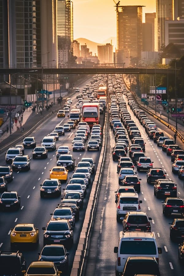 Big Traffic Jam in City. Cityscape Stock Illustration - Illustration of vehicle, commuter: 295938617