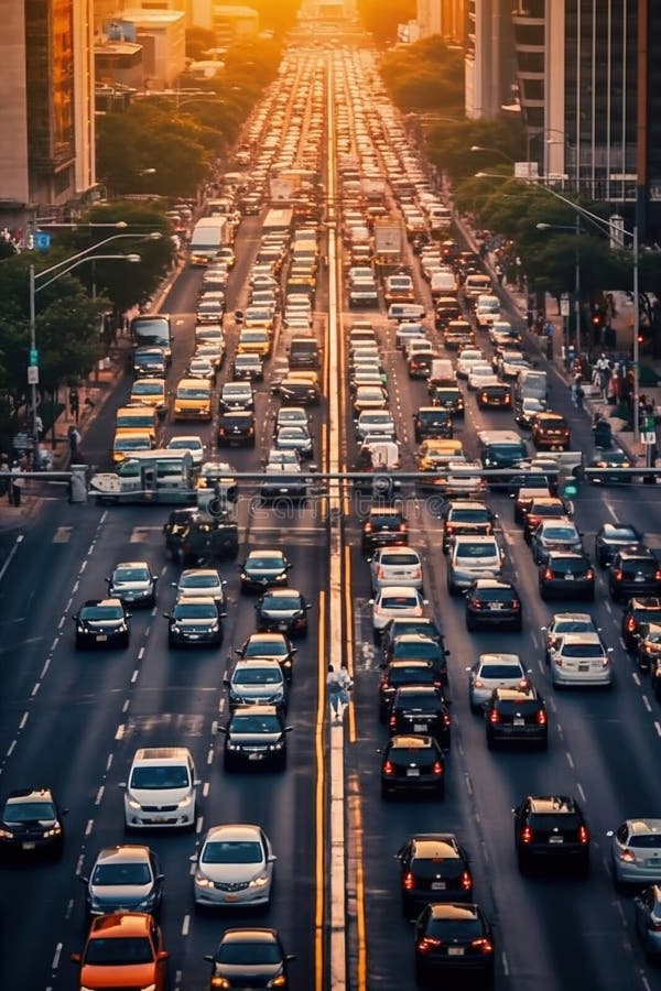 Big Traffic Jam in City. Cityscape Stock Illustration - Illustration of ...