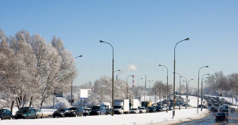 Big Traffic Jam after Snowing Stock Photo - Image of traffic, road ...