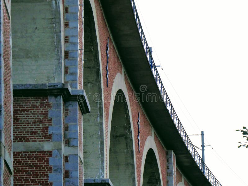 Big Train Bridge of Red Bricks. Landscape with Infrastructure Stock ...