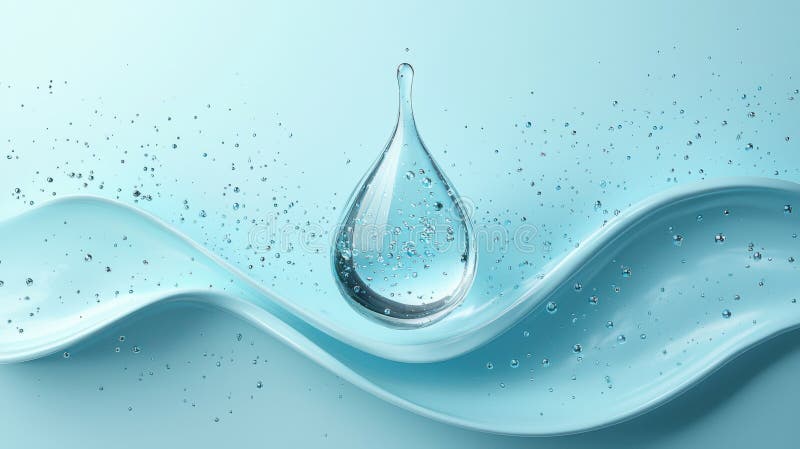 Big Transparent Drop Floating Over a Light Blue Wavy Surface Stock ...