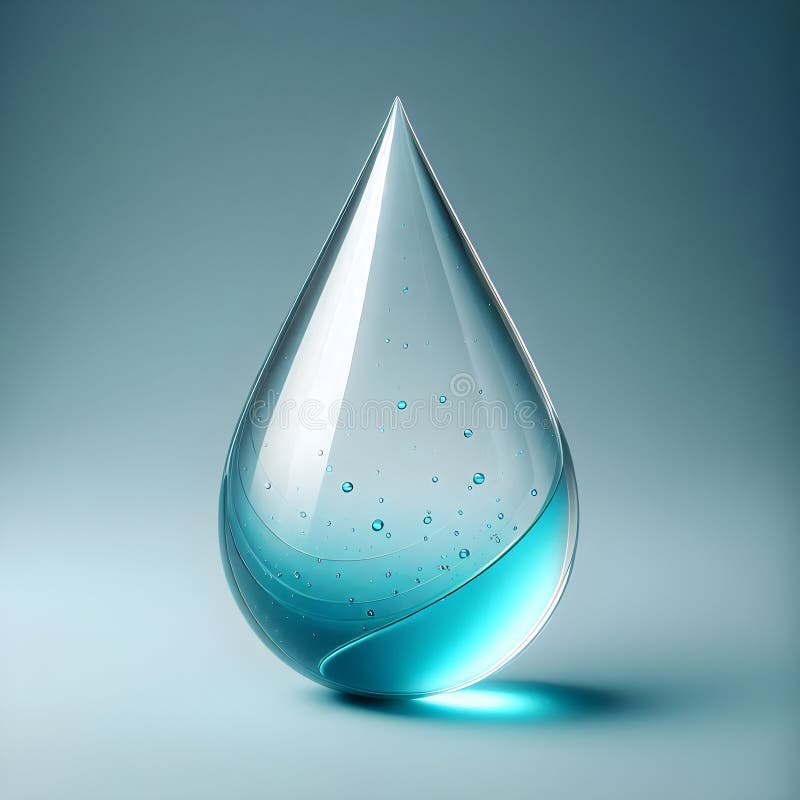 Big Transparent Drop with Small Bubbles Inside Resting on Light Blue ...