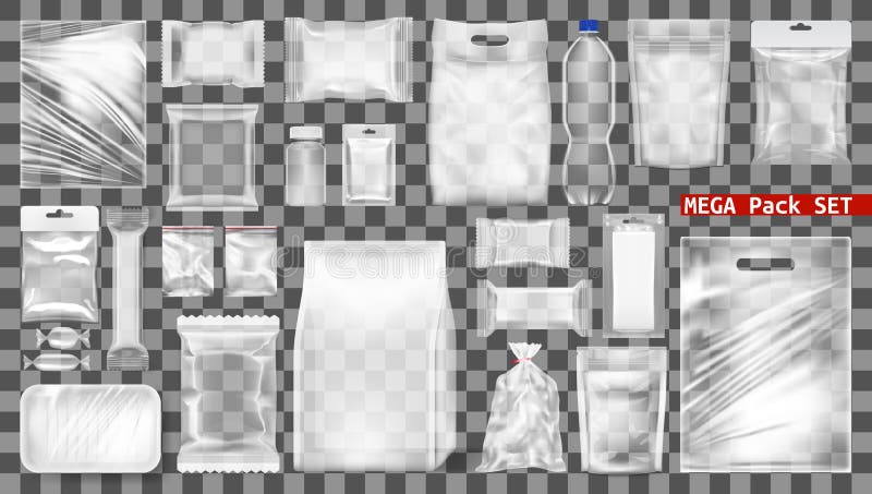 Big Transparent Empty White Plastic Pack Set Stock Illustration ...