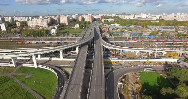 Transport Interchange, Bridge and Streets of Summer City. Aerial View ...
