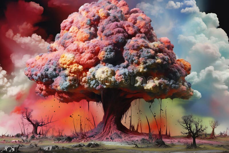 Big Tree with Big Explosion and Smoke in the Forest, Nature Background ...