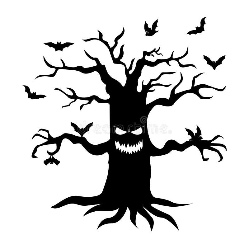 Big Tree with Eyes, Mouth, Arms and Roots. Halloween Stock Vector ...