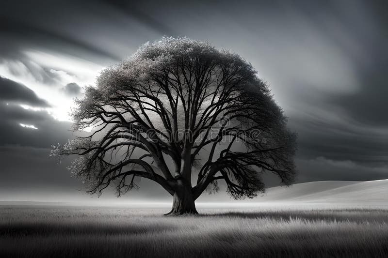 Big Tree without Leaves in Black and White Color Stock Illustration ...