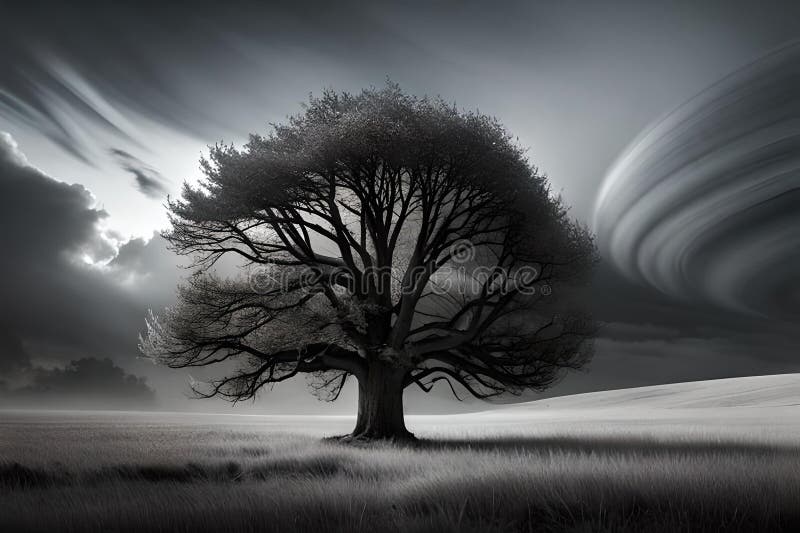 Big Tree without Leaves in Black and White Color Stock Illustration ...