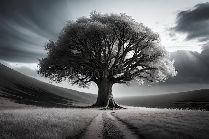 Big Tree without Leaves in Black and White Color Stock Illustration ...