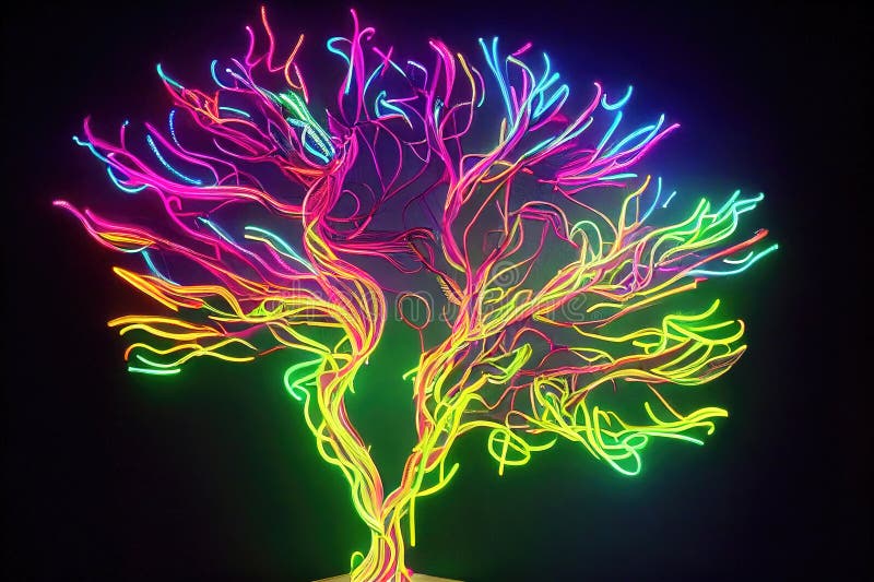 A Big Tree Made of Neon Tree Lights, Ai Generated Image Stock ...