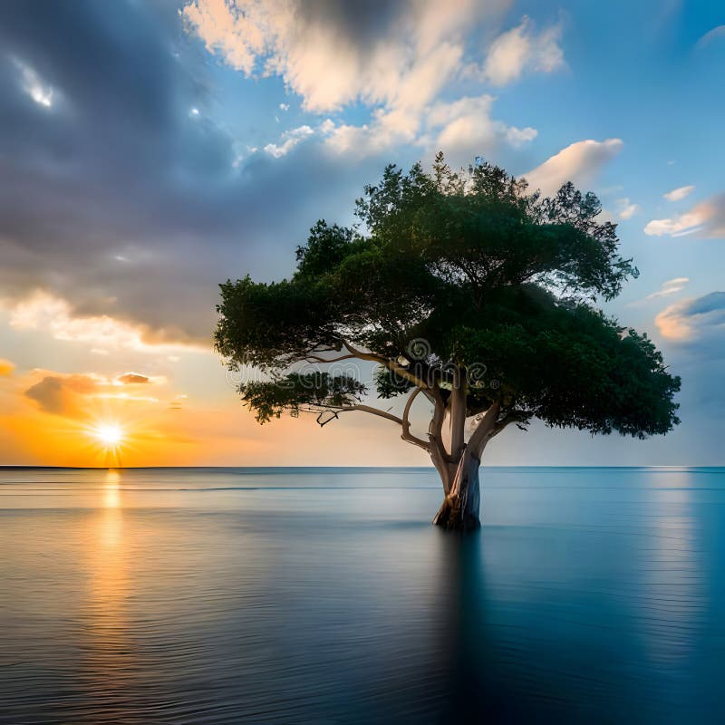 Big Tree Submerged Partially in the River - Ai Generated Image Stock ...