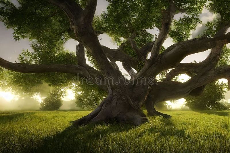Big Green Oak Tree Old Park Stock Illustrations – 616 Big Green Oak ...