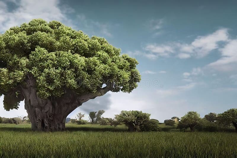A Big Tree with Multiple Branches in a Park. a Sunny Morning, Sun Beam ...