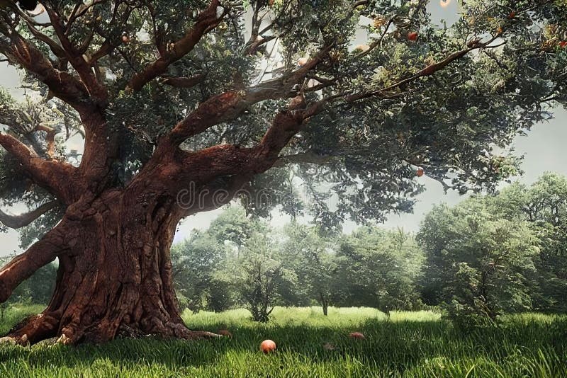 A Big Tree with Multiple Branches in a Park. a Sunny Morning, Sun Beam ...