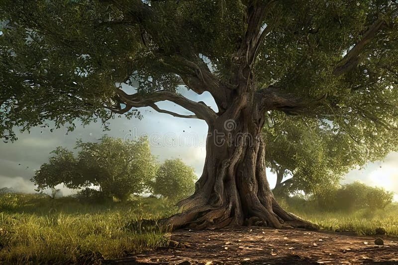 A Big Tree with Multiple Branches in a Park. a Sunny Morning, Sun Beam ...