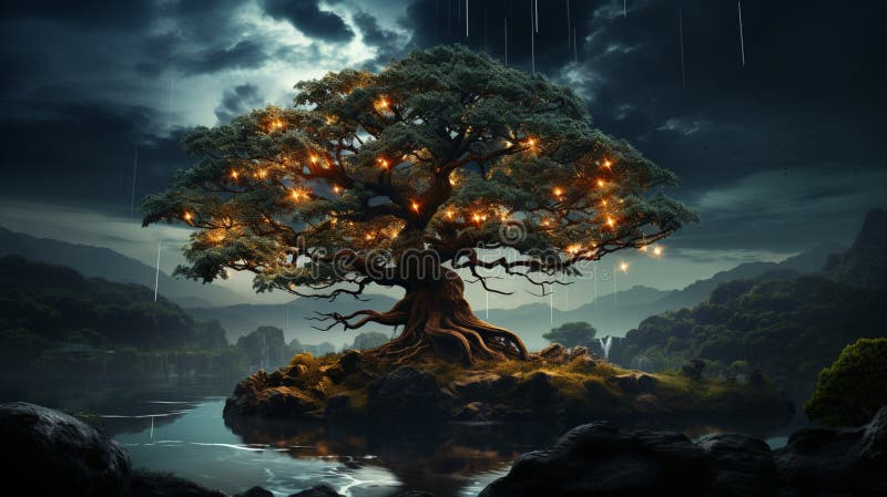 A Big Tree during Near the River Stock Illustration - Illustration of ...