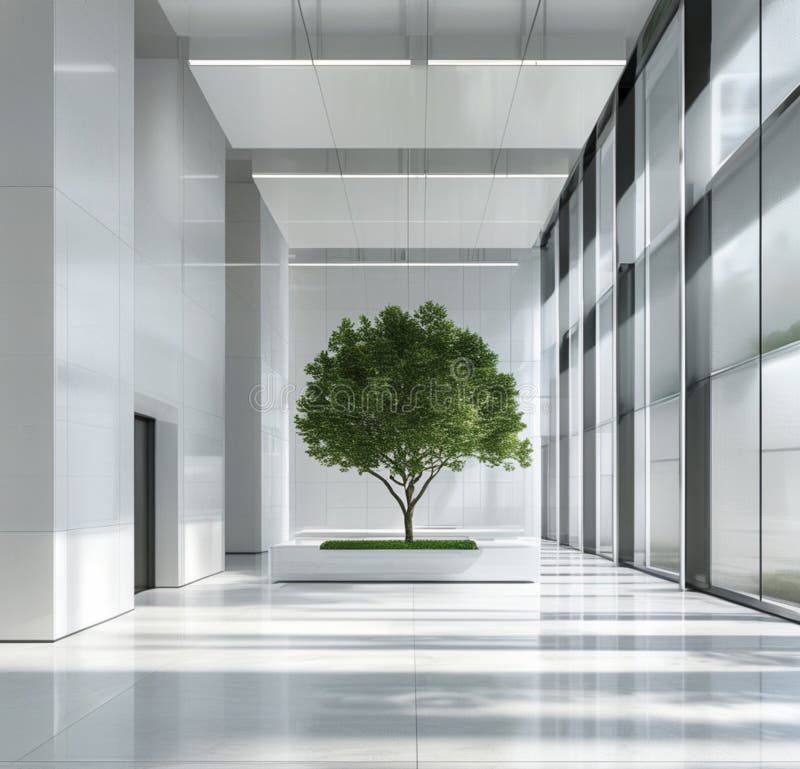 A Big Tree between Office Entrance Stock Illustration - Illustration of ...