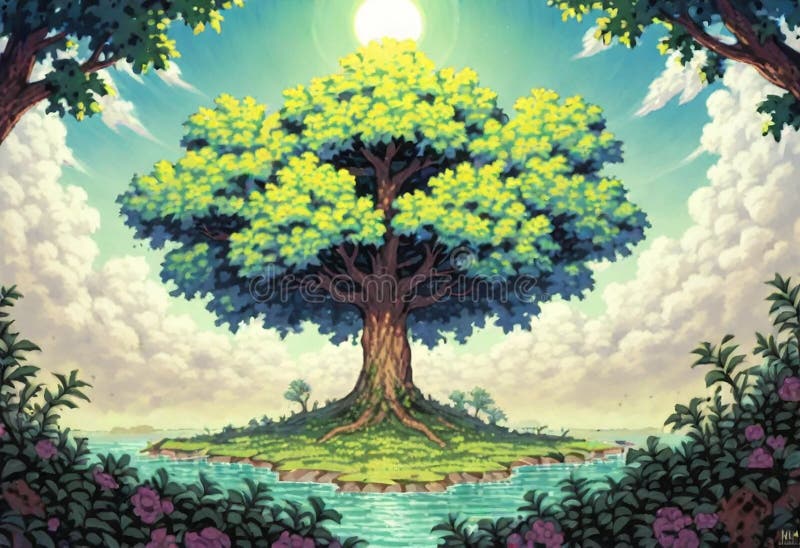 A Big Tree that Reaches the Sky, a Large Tree on a Small Island in a ...