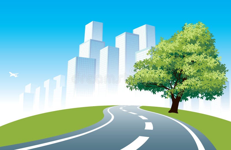 Roadside tree stock vector. Illustration of green, blue - 14605754