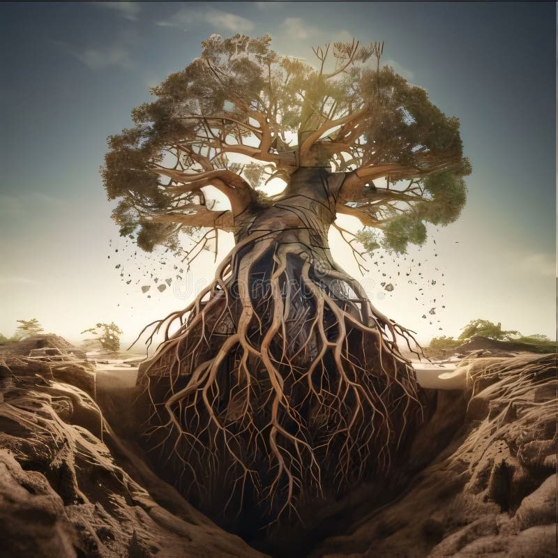 Big Tree with Roots in the Desert. 3d Render Illustration Stock ...