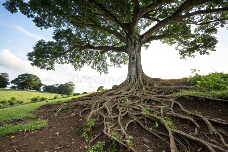 A big tree roots in soil stock illustration. Illustration of deciduous ...