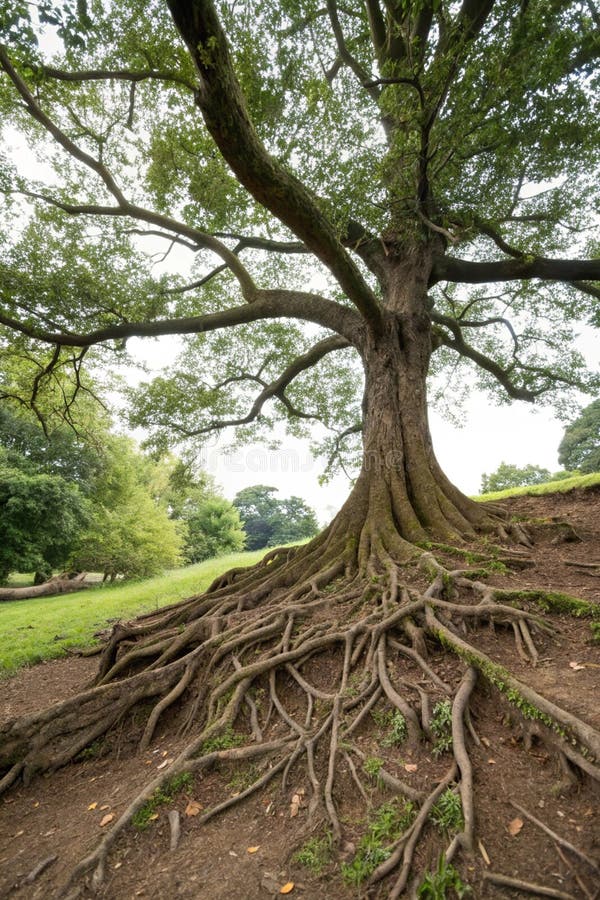 A big tree roots in soil stock illustration. Illustration of forest ...