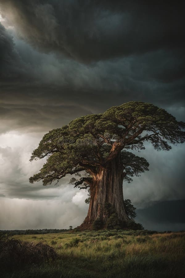 Big tree and storm stock illustration. Illustration of water - 293446585