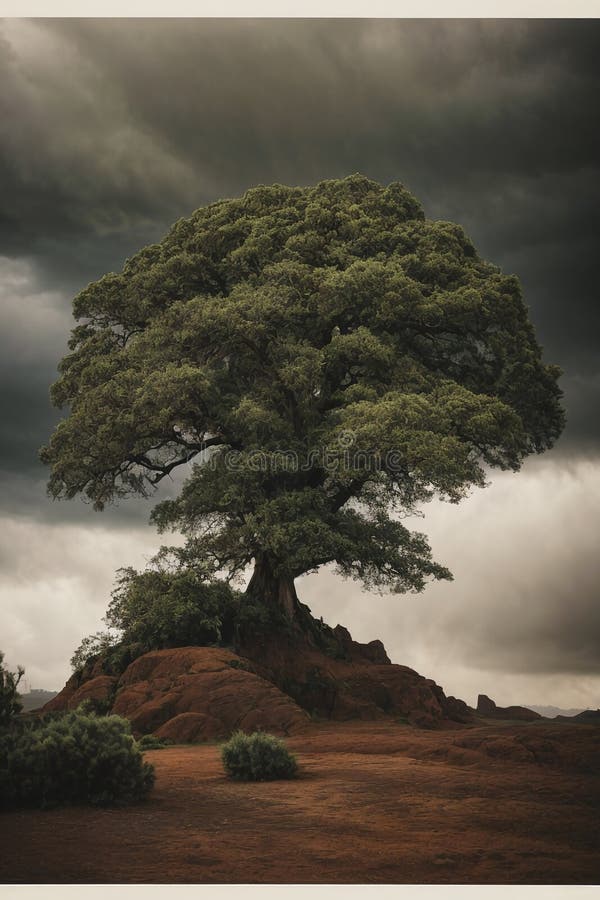 Big tree and storm stock illustration. Illustration of field - 293446619
