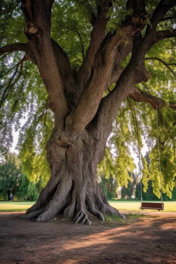 Big Tree with a Swing Hanging from Branch Stock Illustration ...