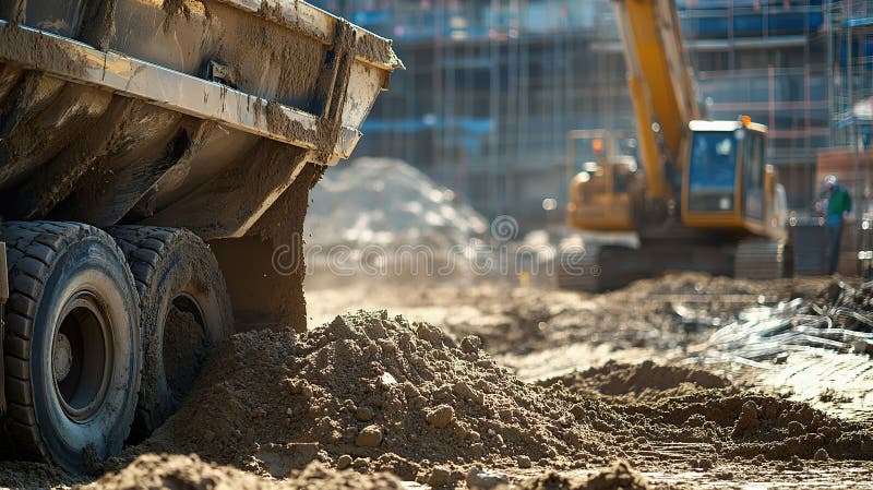 Big Truck Loading Dirt at a Construction Site Stock Image - Image of ...