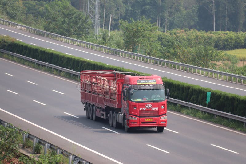 Big Truck a Red Big Truck is Driving at High Speed Editorial Stock ...