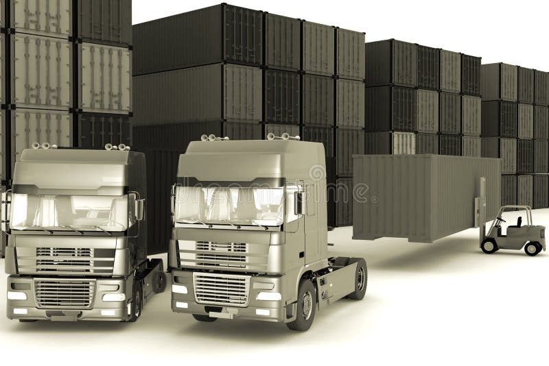 Big Trucks in Storage Outdoors Stock Illustration - Illustration of ...