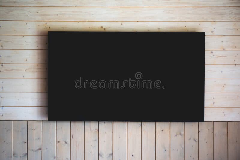 Big Turned Off TV on Wooden Wall Stock Photo - Image of mockup, room ...