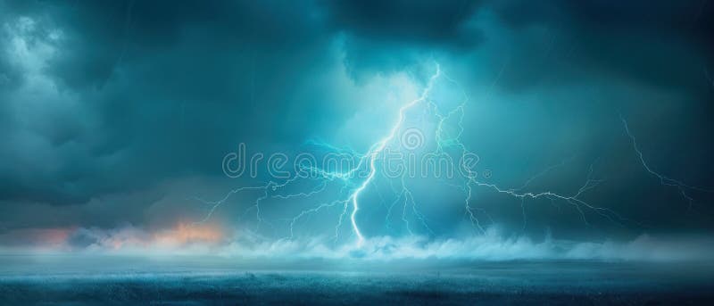 Big Turquoise Thunder Flash in the Night Stock Photo - Image of charged ...