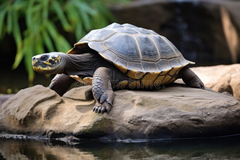Big Turtle and Small Tortoise on a Rock Stock Photo - Image of wildlife ...